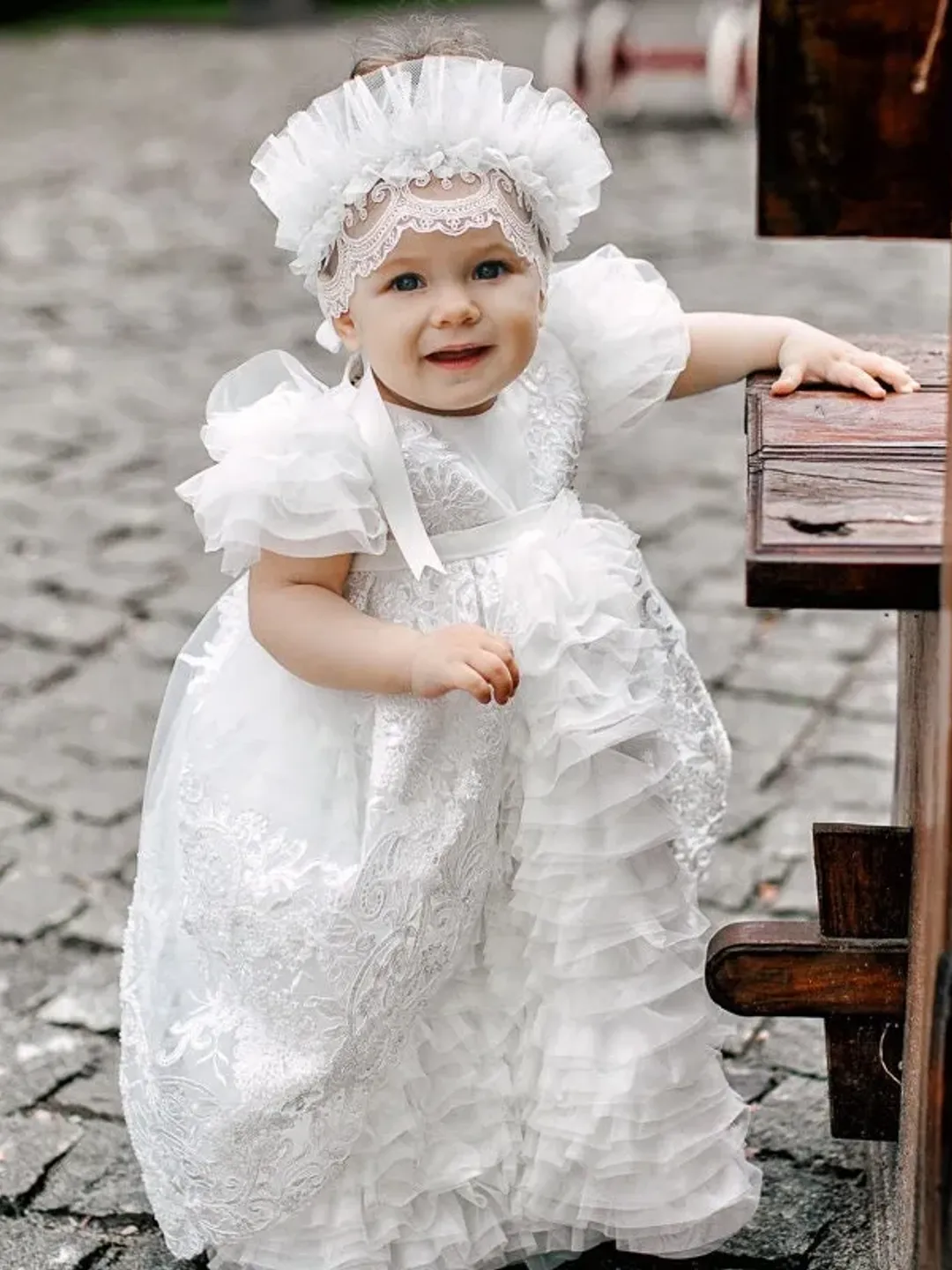 Baptism gown.Christening gown.6 pieces set for baptism. Dress, headband ...