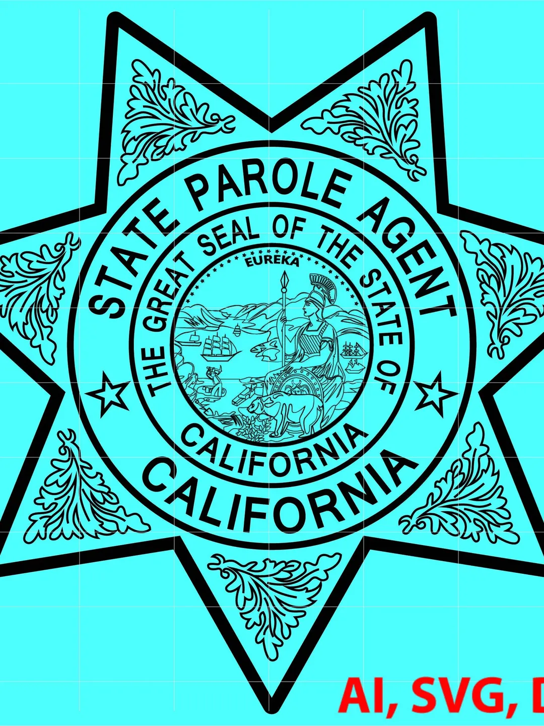 State of California Parole Agent Badge Custom, Ai, Vector, SVG, DXF ...