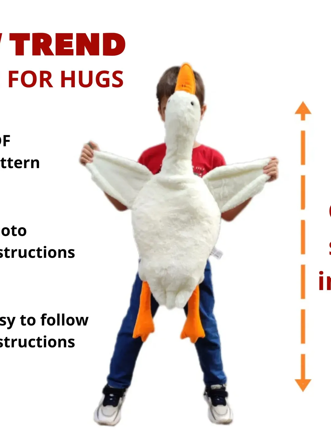Sewing Pattern for Making a Plush Goose Toy to Hug, Goose Sewing ...