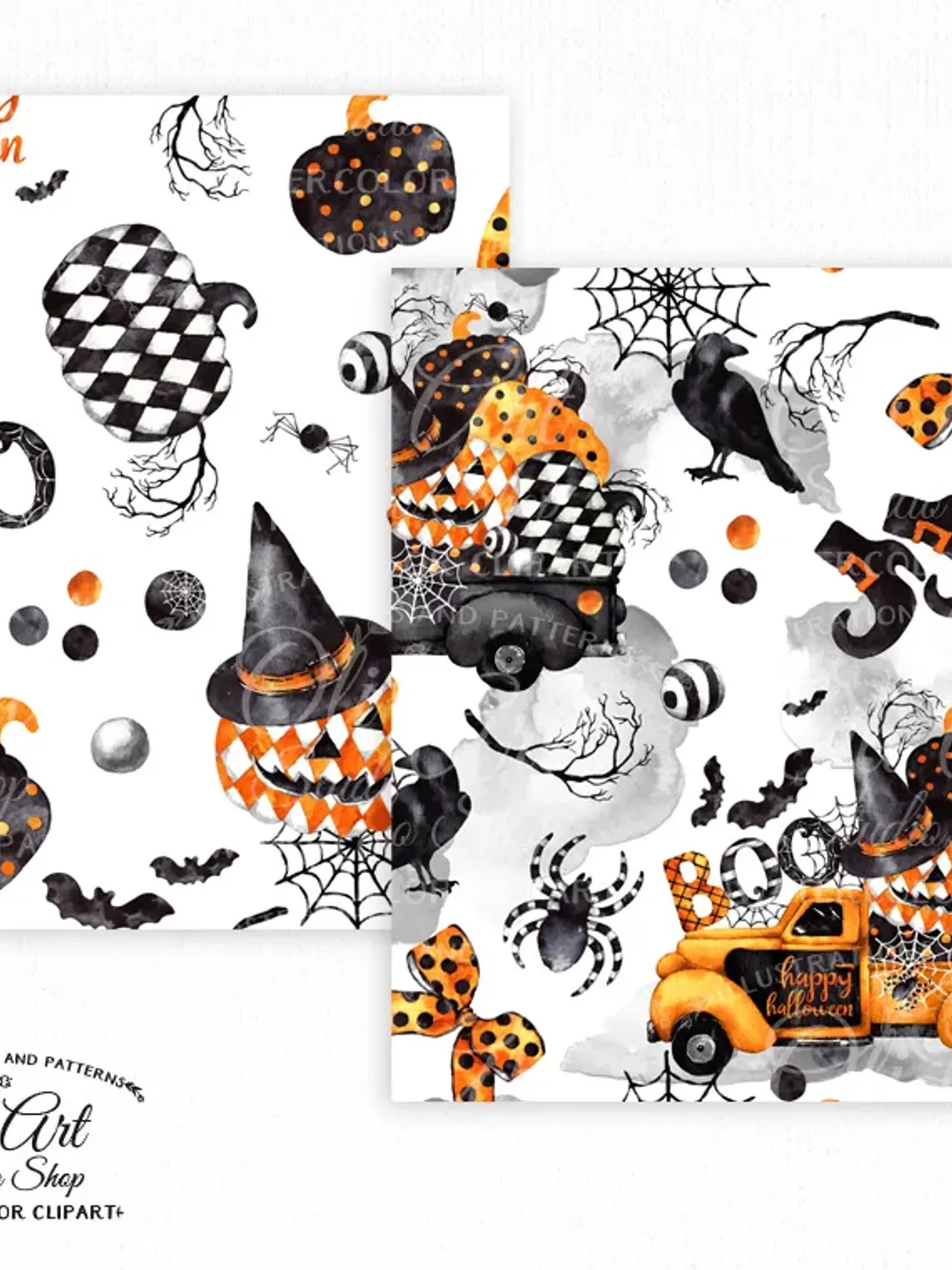 Happy Halloween digital paper pack. Halloween Truck Download Seamless ...