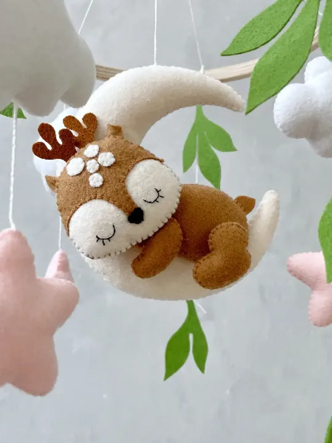 Baby girl mobile deer, Woodland mobile baby girl, Crib mobile girl pink