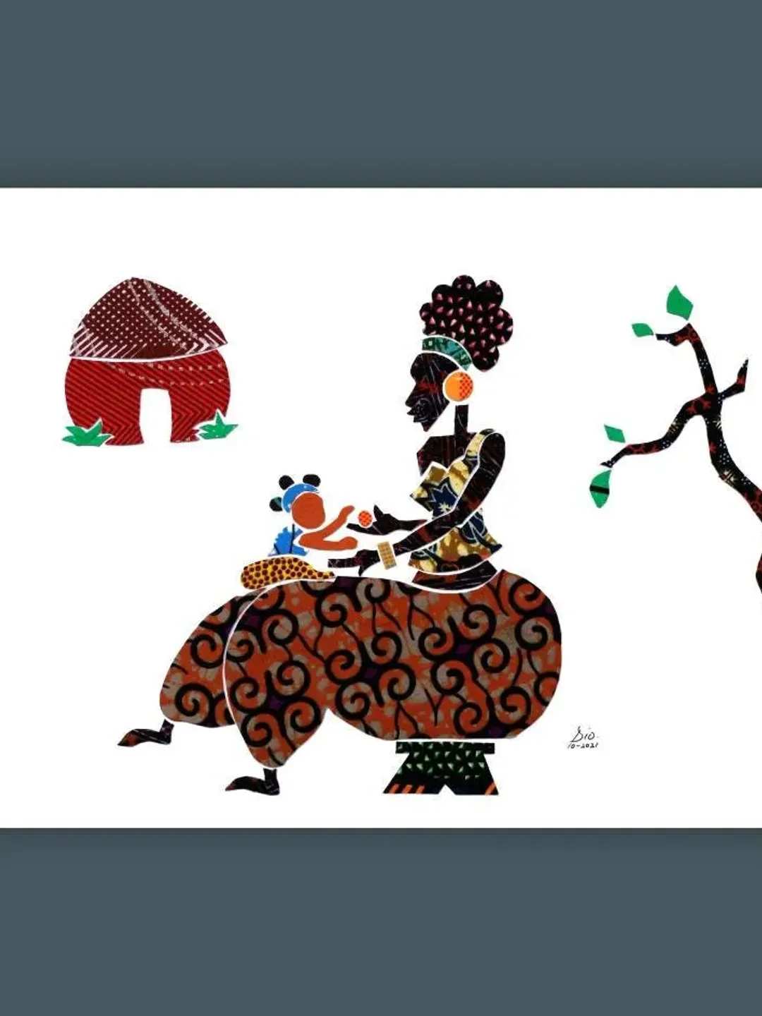 Mother And Child 4 / African Fabric Collage / African Art