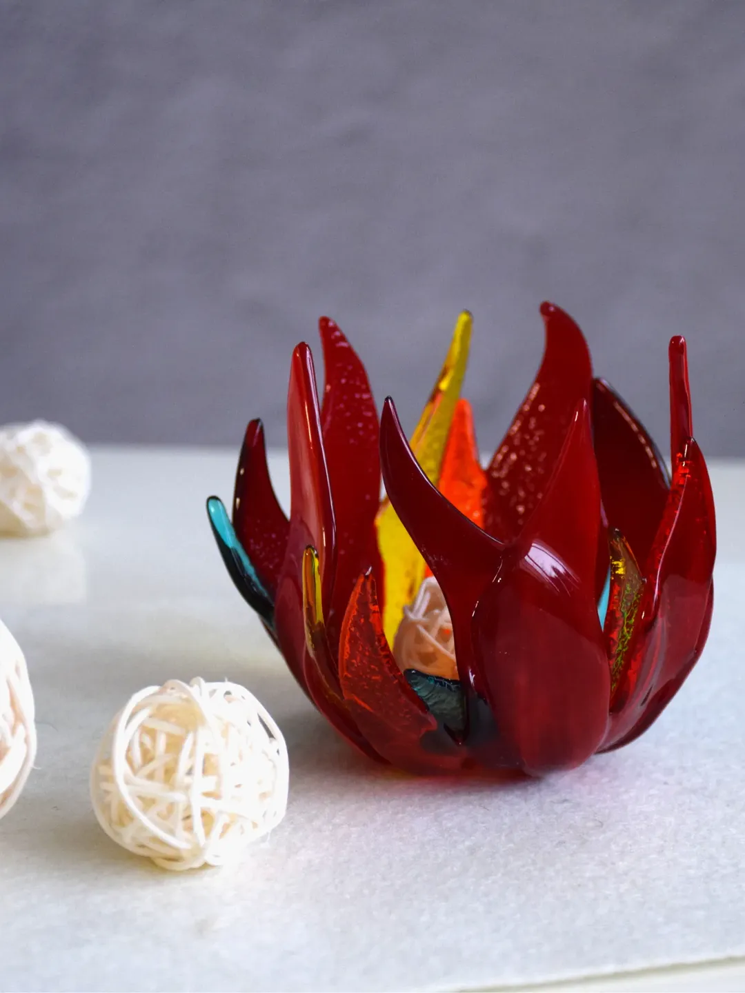 Unique glass candle holder Fire - red fused glass christmas candlestick ...