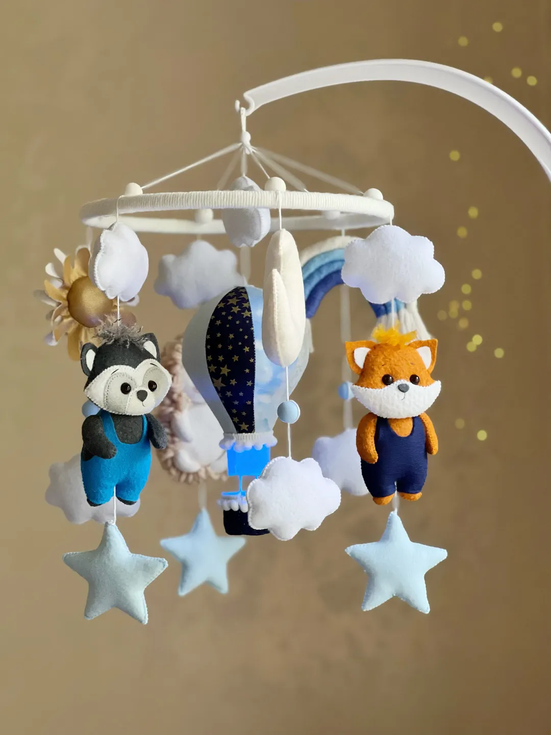 Dinosaurs baby mobile crib Musical felt mobile boy Baby shower gift
