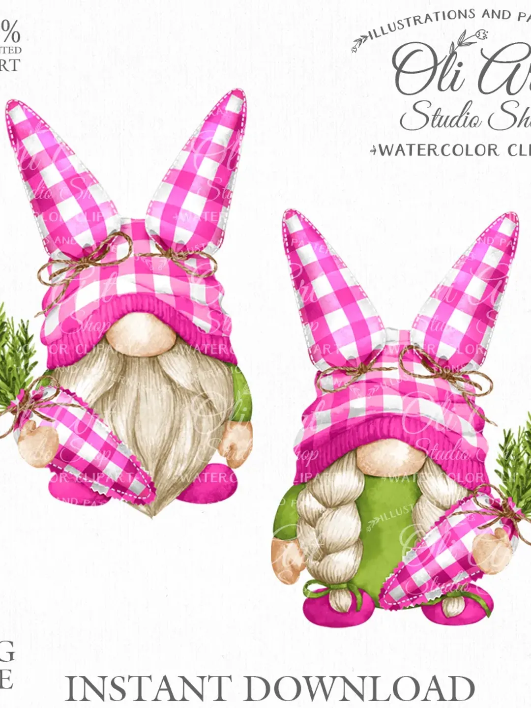 Easter Gnomes Clip Art. Bunny Ears Clip Art. Cute Characters, Hand ...