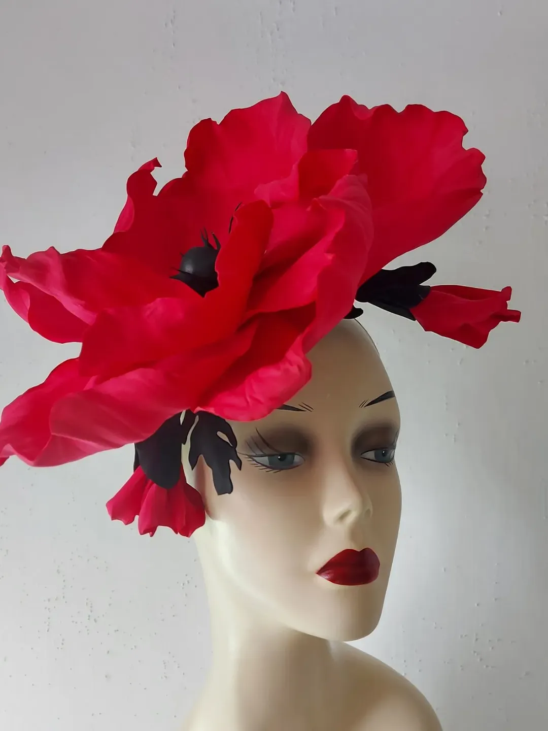 Large red Poppies hat Fascinator Kentucky Derby Red bloom wedding ...