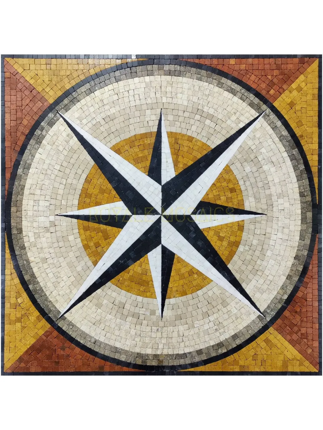 Compass Star Marble Mosaic Nautical Square Handmade Stone Medallion ...
