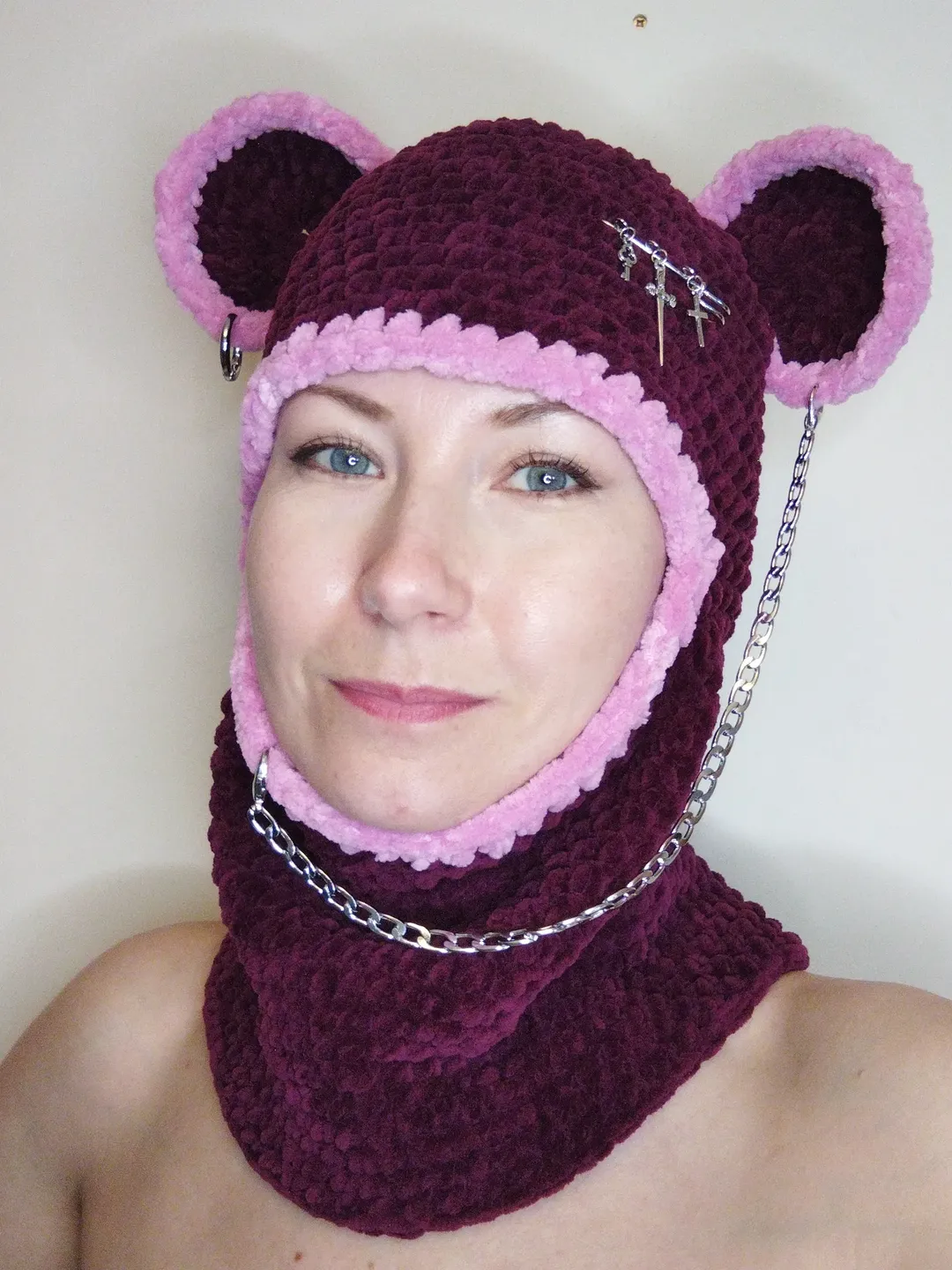 Pastel goth balaclava crochet Fluffy bear balaclava with chain Gothic ...