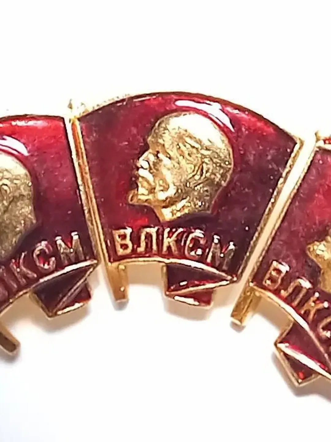 Soviet Russian Pin Komsomol Lenin Profile on Red Flag Lot 3pcs