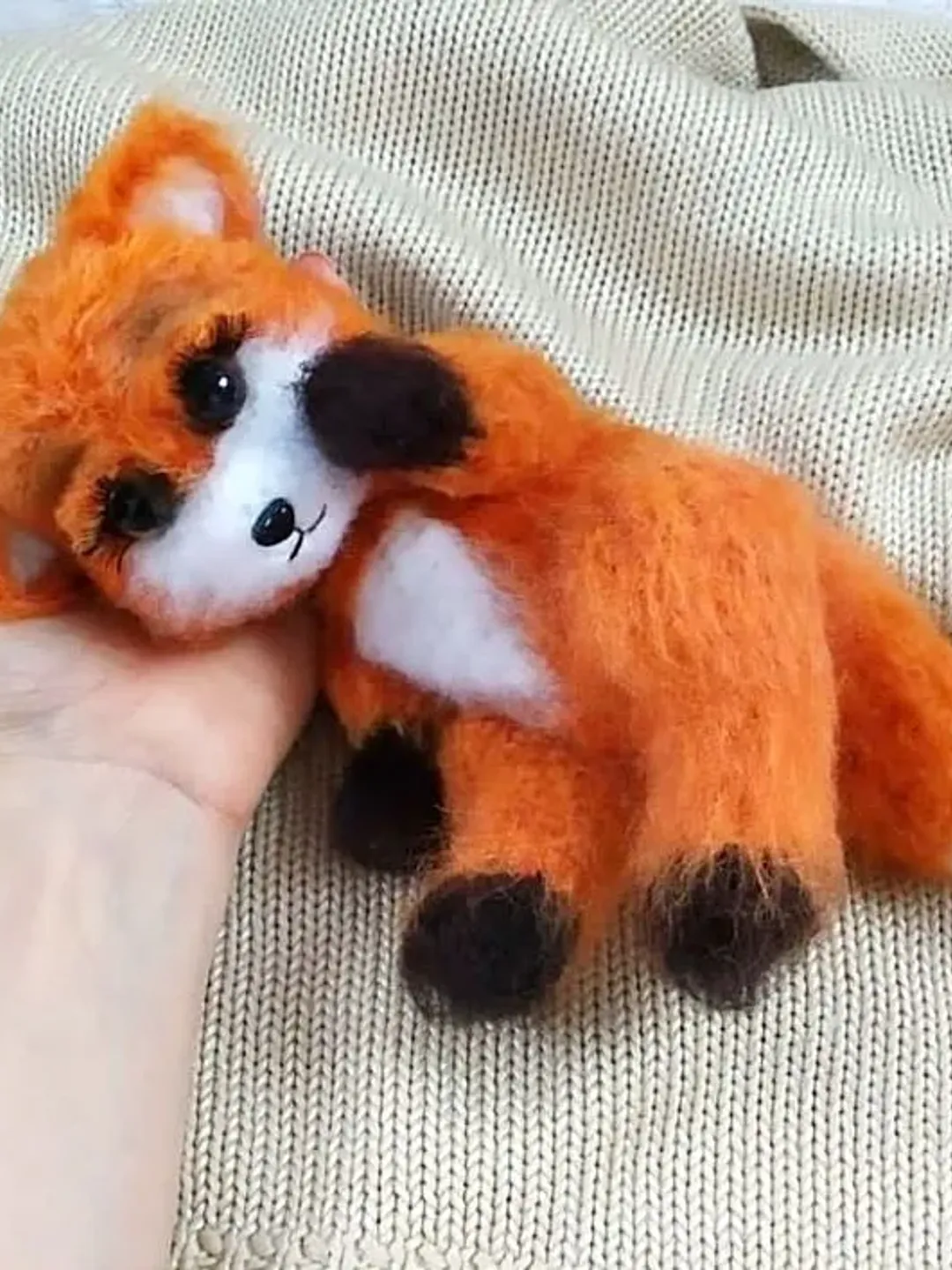 Plush toy small fluffy fox, cute vintage style stuffed fox, handmade ...