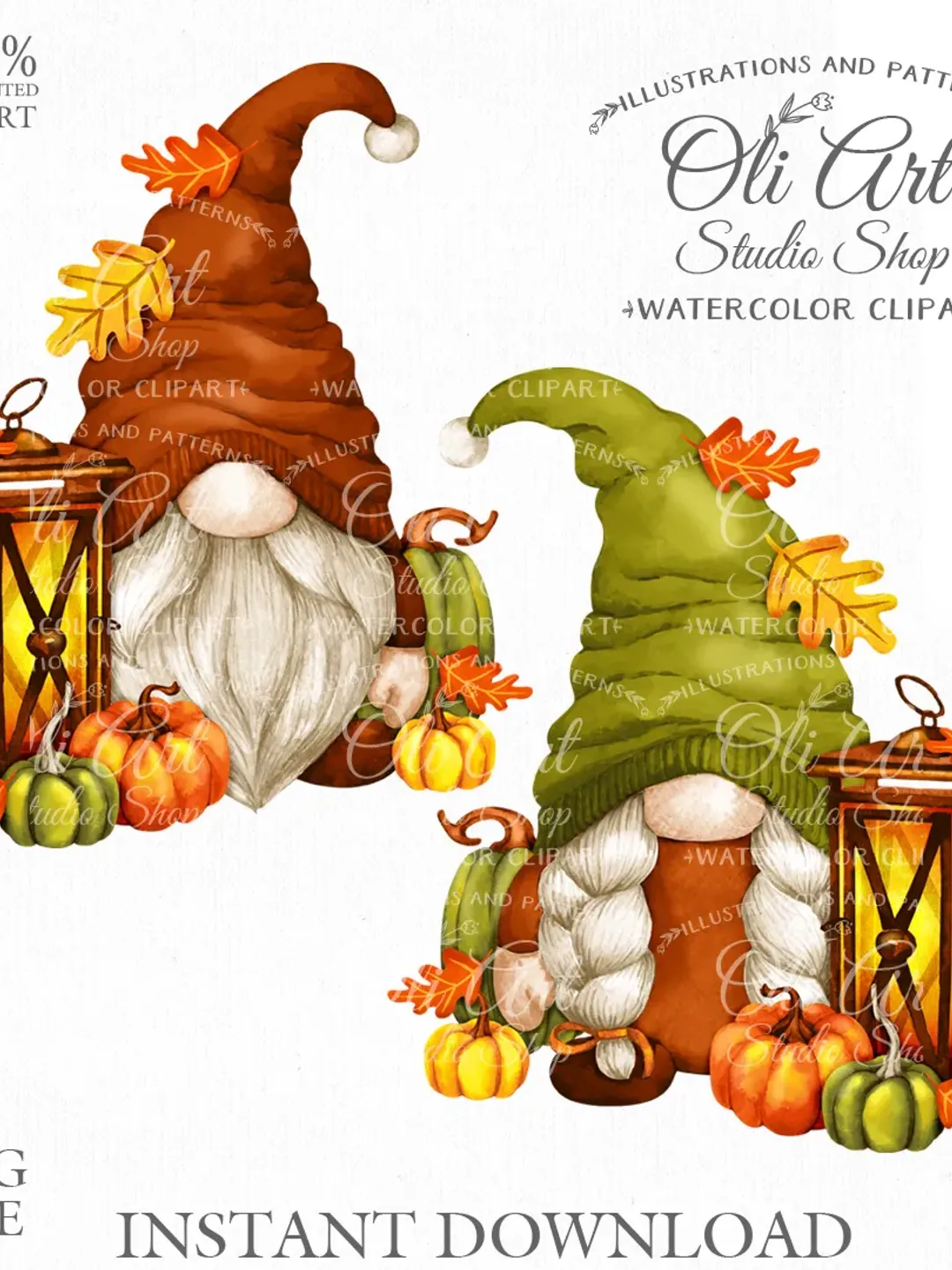 Fall Gnome Clip Art. Autumn. Shristmas lantern. Pumpkin. Hand Drawn ...
