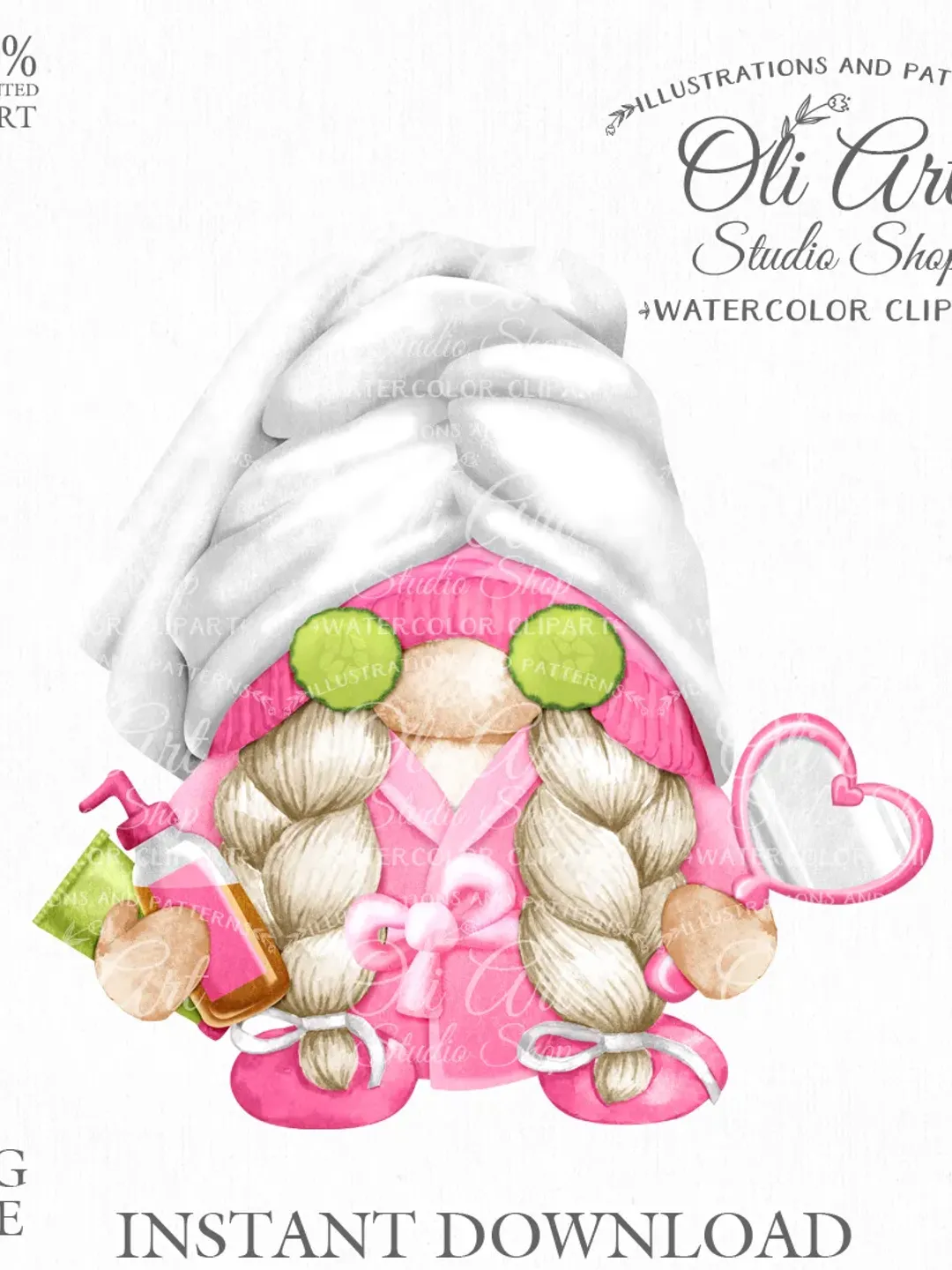 Spa Day Gnome Clip Art. Cute Characters, Hand Drawn graphics. Digital ...