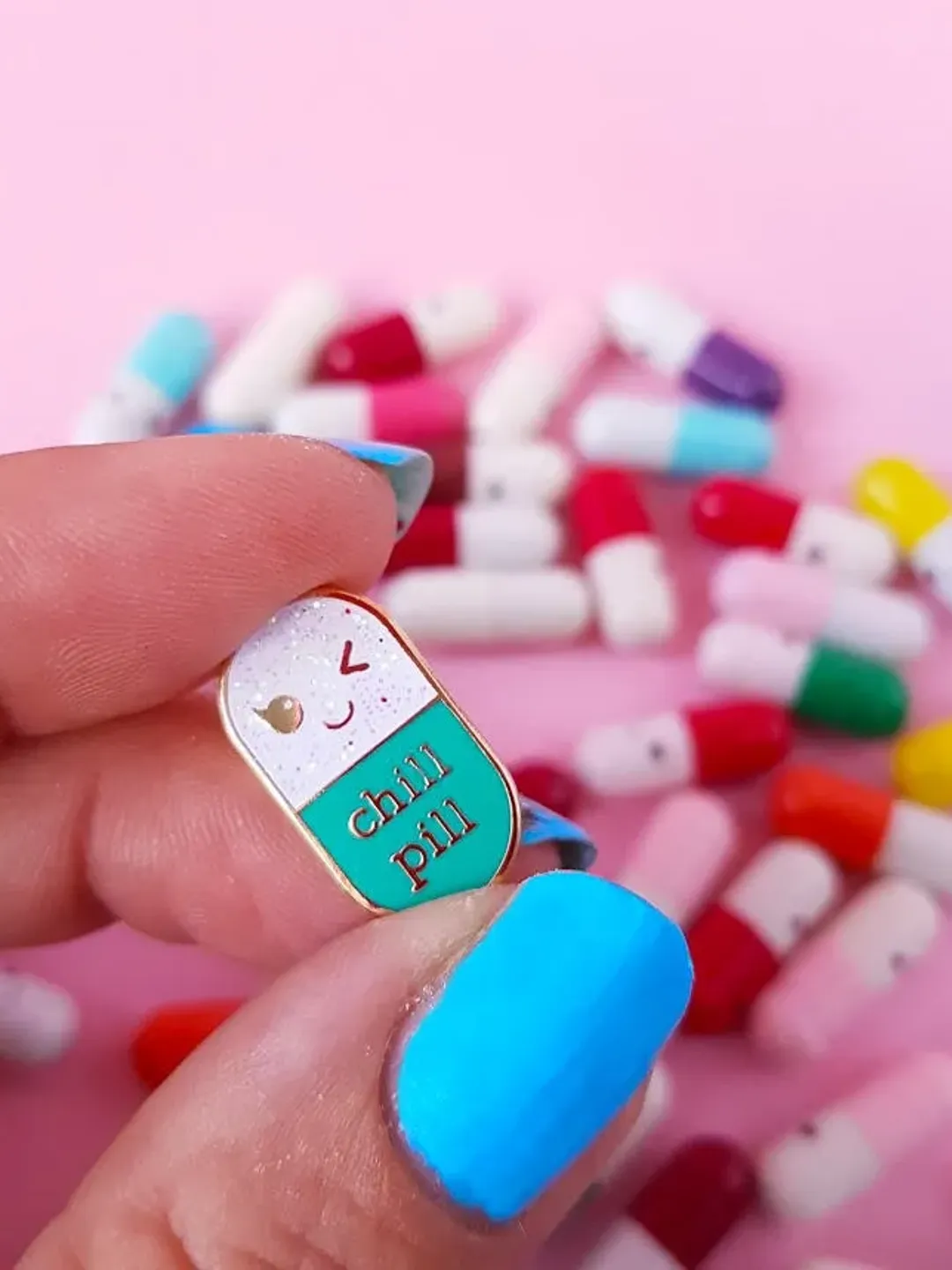 Chill pill glitter pin with happy face is a lovely med student gift ...