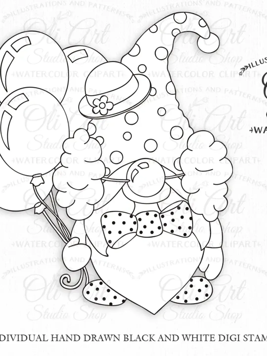 Clown Gnome Stamps. Colouring Page, Gnome Digital Stamp, Printable ...