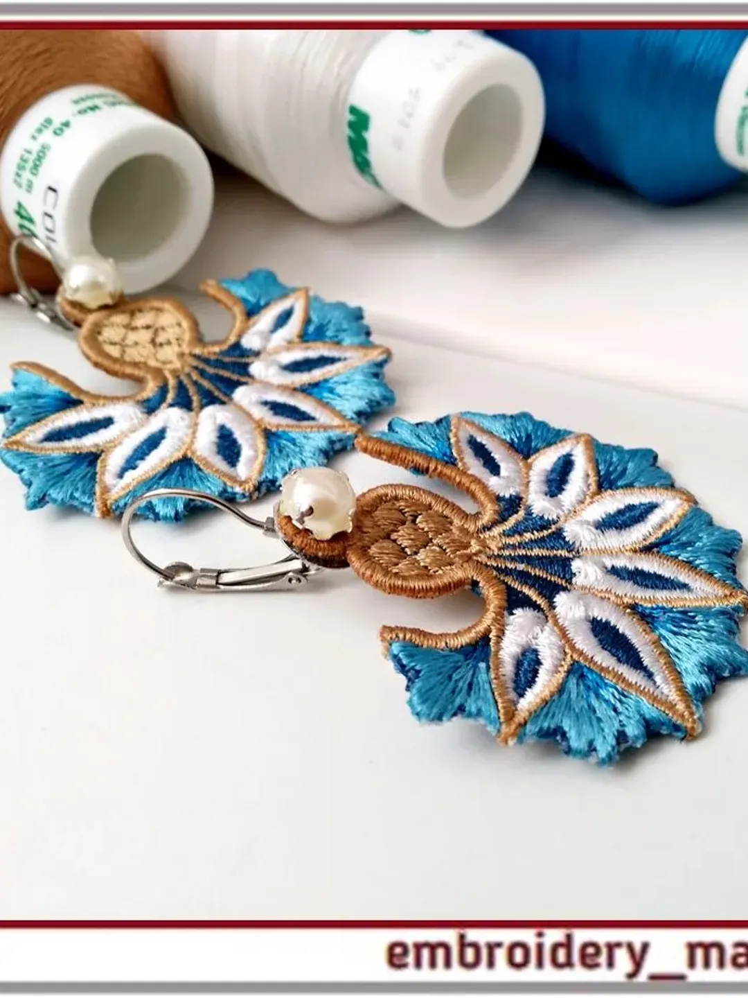 In the hoop Machine Embroidery Design FSL Earrings Cornflower