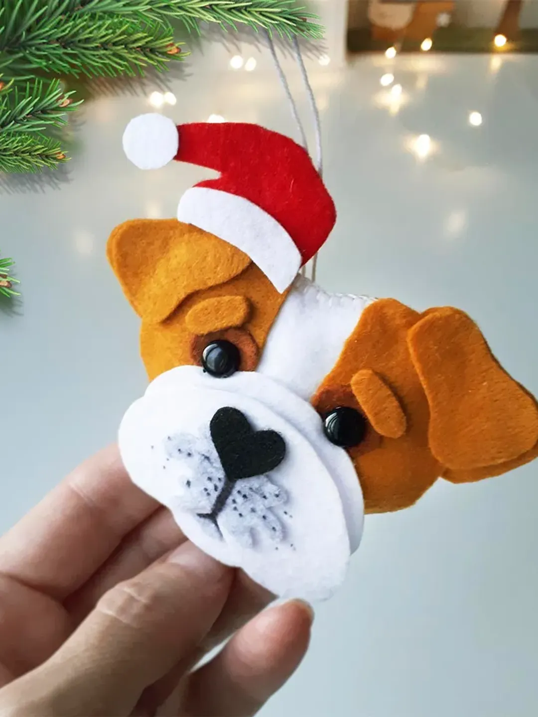 Christmas bulldog felt pattern , Santa dog tree ornaments , Animals svg ...