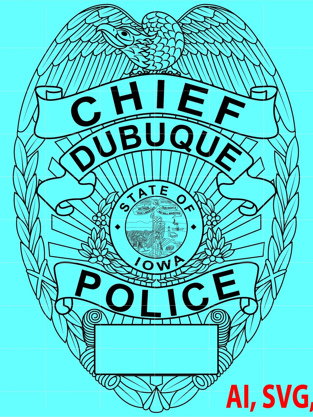 State of Iowa Dubuque Police Chief Badge, Logo, Seal, Custom, Ai ...
