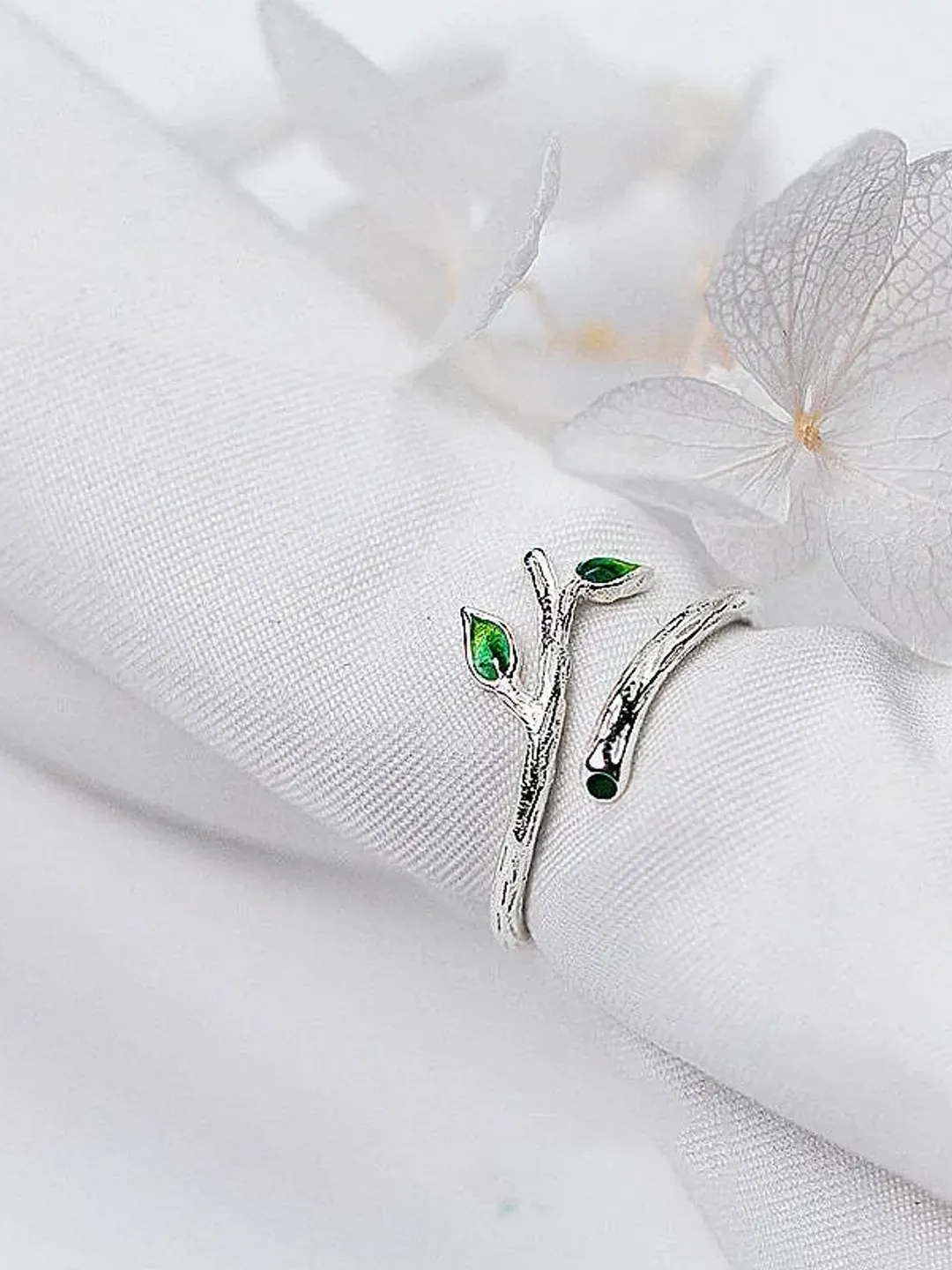 Green Ring Leaves, Leaf Ring, Adjustable Leaf Ring, Green Leaf Ring ...