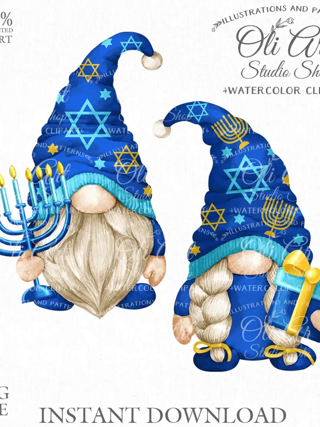 Hanukkah Gnome Digital Clip Art. Cute Characters, Hand Drawn graphics ...