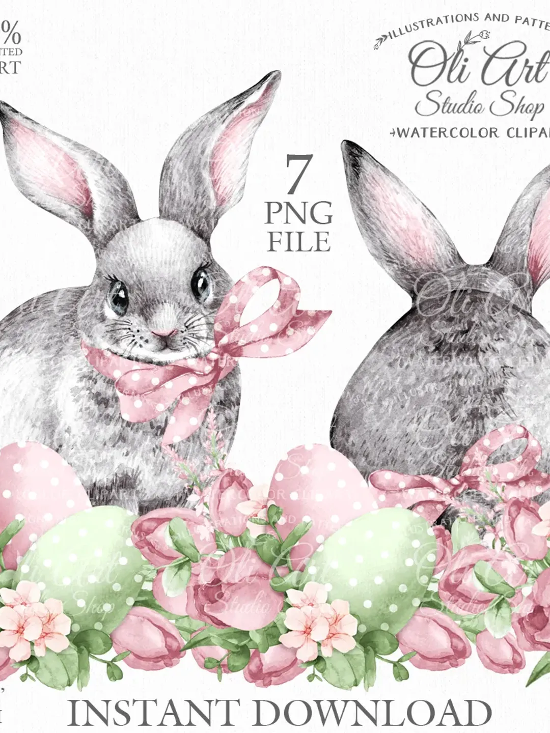 Easter Clip Art. Easter bunny. Png File, Hand Drawn graphics. Digital ...