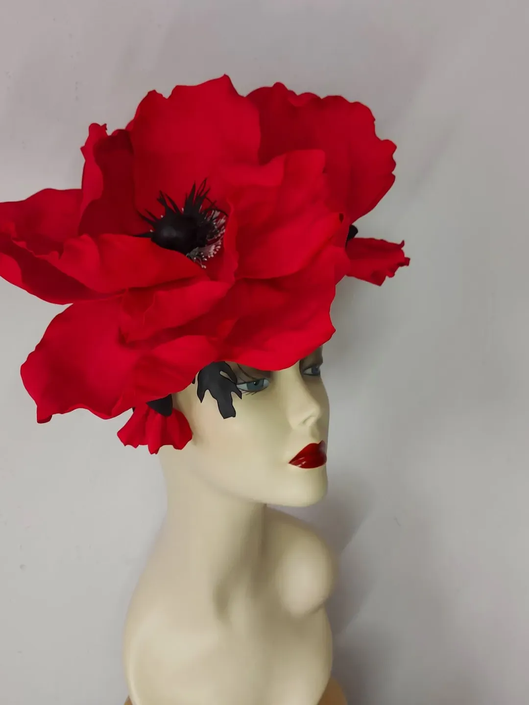 Large red Poppies hat Fascinator Kentucky Derby Red bloom wedding ...