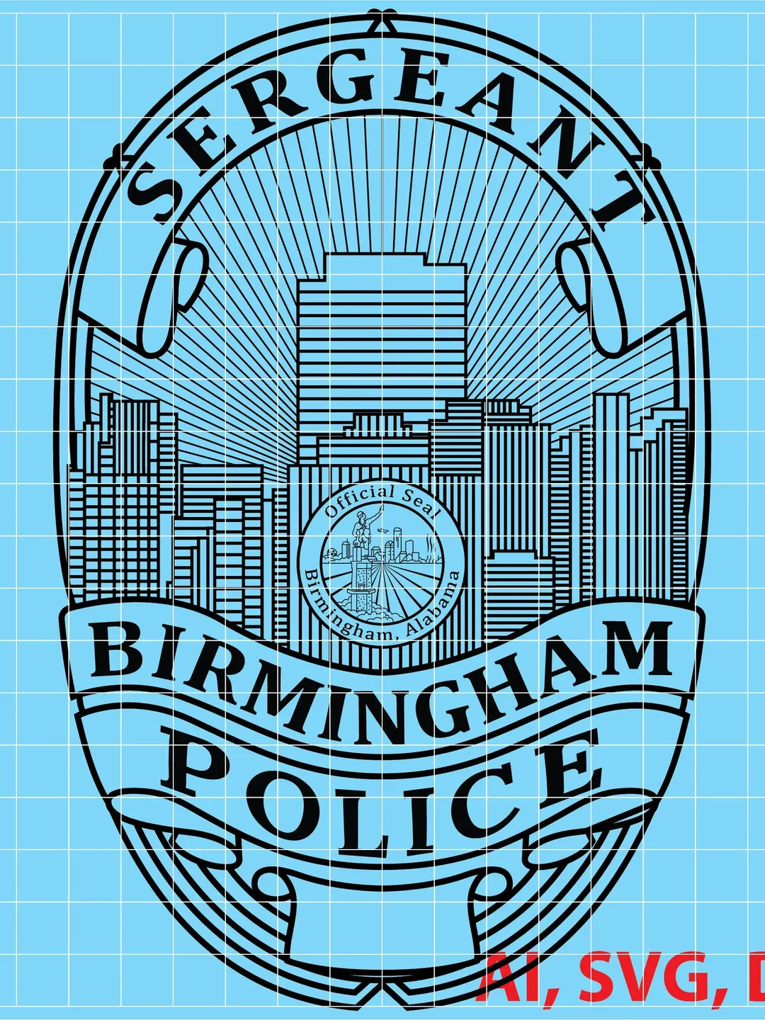 Birmingham Alabama Police Sergeant Badge, Logo, Seal, Custom, Ai ...