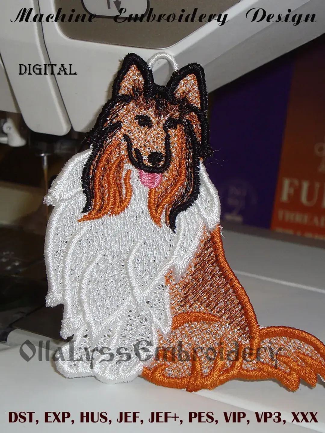 Rough Collie Dog FSL machine embroidery design
