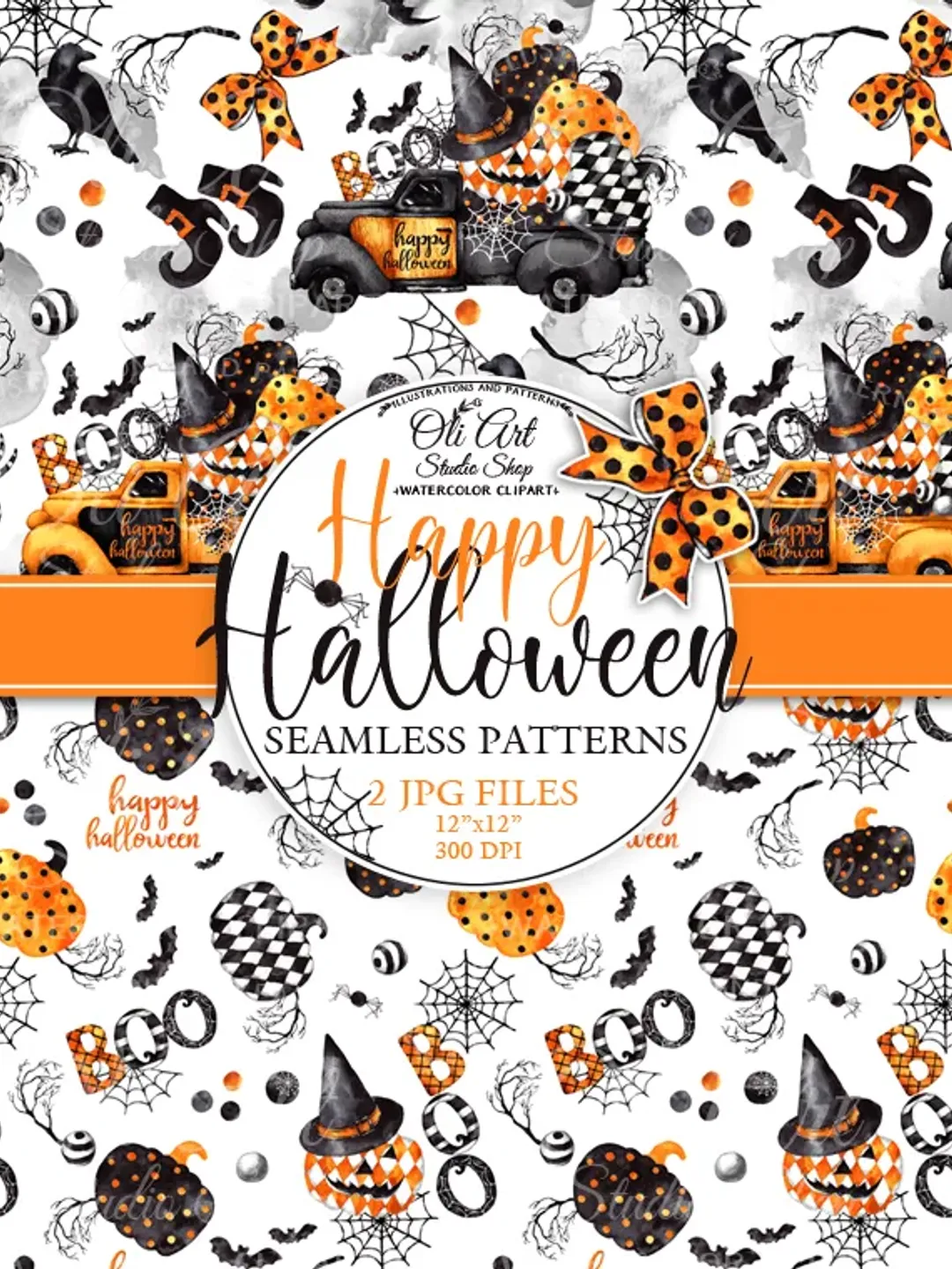 Happy Halloween digital paper pack. Halloween Truck Download Seamless ...