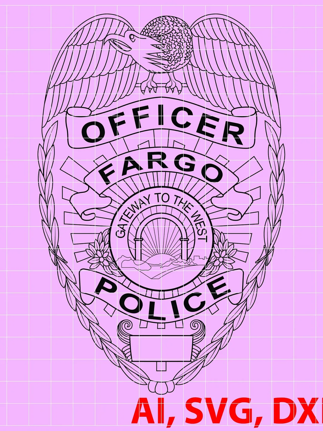 Fargo Police Officer Badge, Logo, Seal, Custom, Ai, Vector, SVG, DXF ...