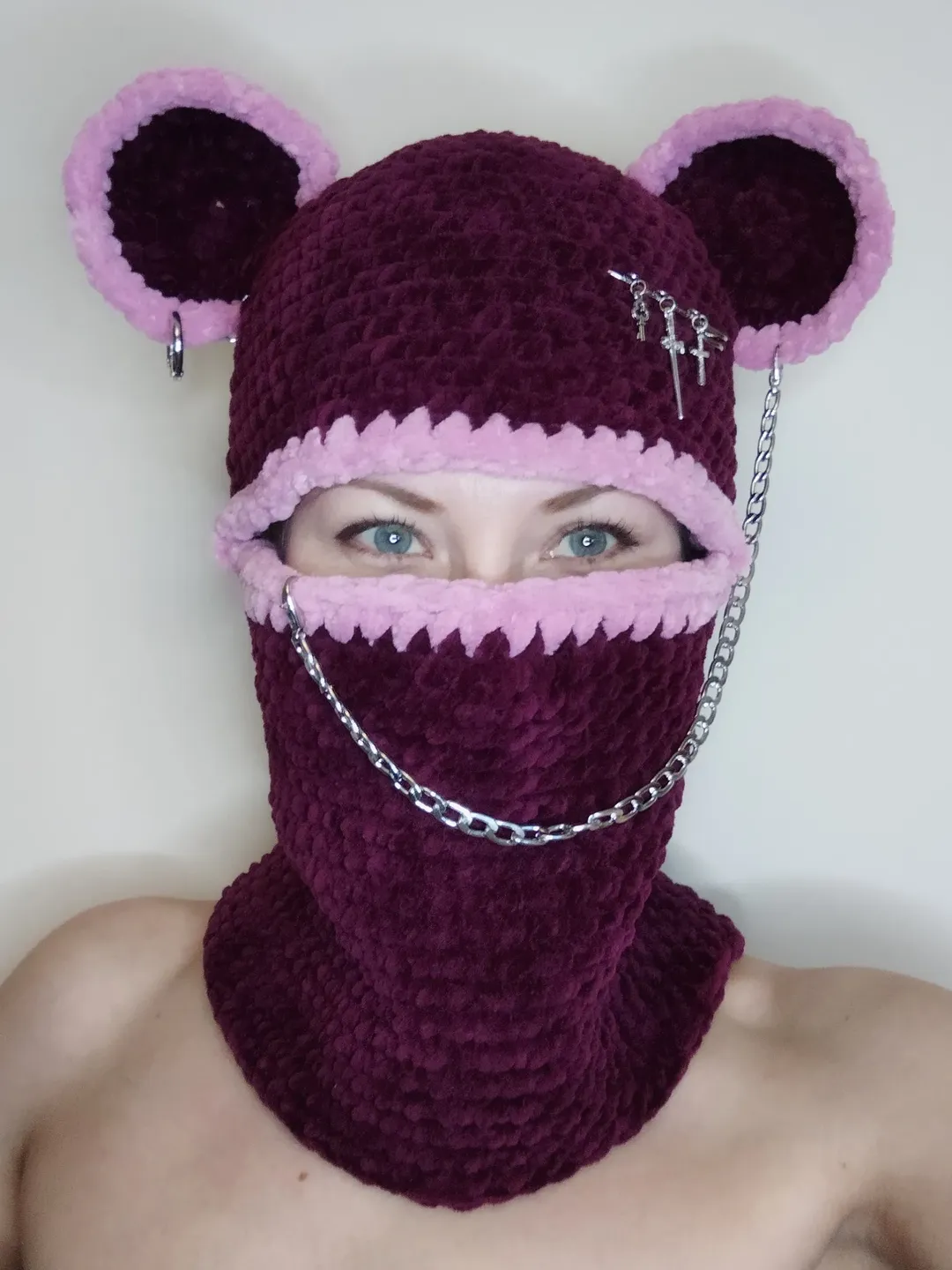 Pastel goth balaclava crochet Fluffy bear balaclava with chain Gothic ...