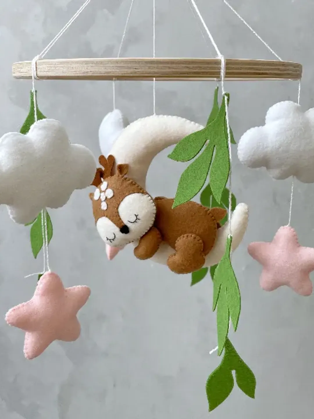 Baby girl mobile deer, Woodland mobile baby girl, Crib mobile girl pink