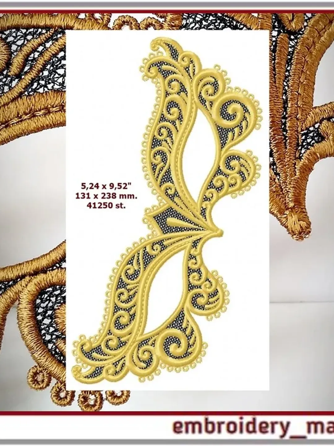In the hoop embroidery design Venetian FSL lace carnival mask 1