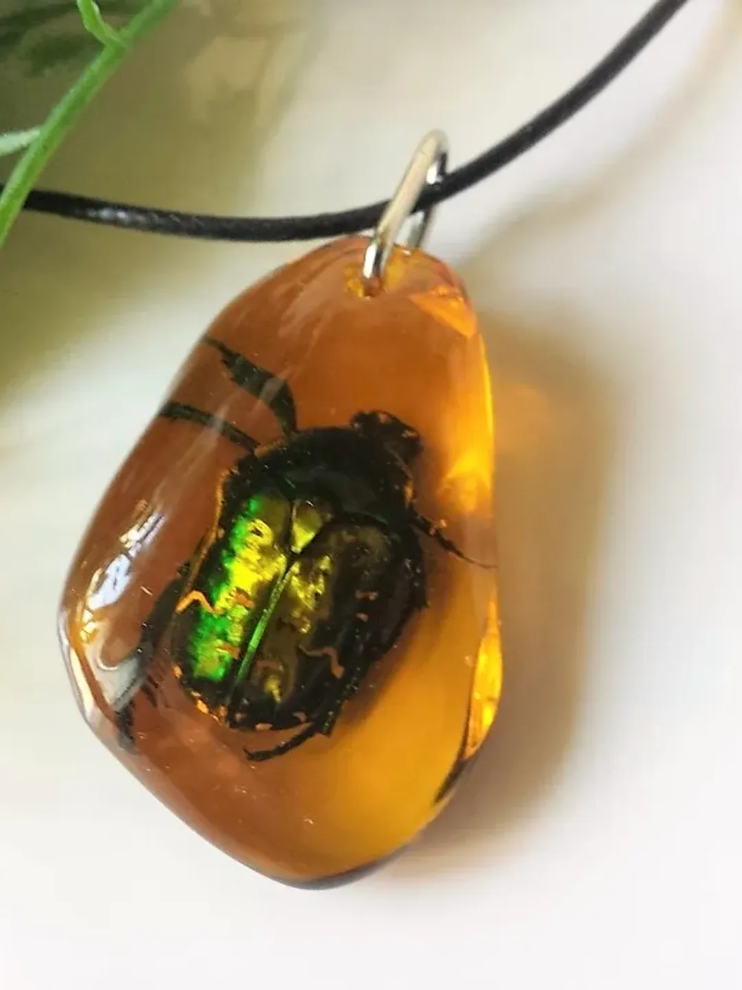 Real Scarab Beetle Necklace Amber Tone Resin Amulet Love Luck Egypt Insect Jewelry Green Bug Nature Necklace Yellow