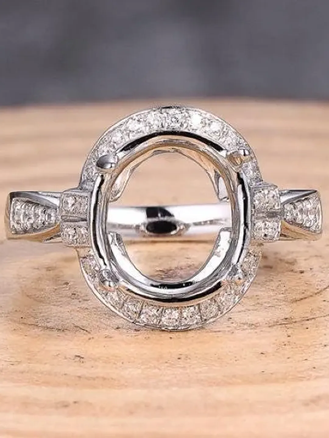 Engagement Ring, 8x10mm Oval Center Stone in 14K White Gold Semi Mount ...