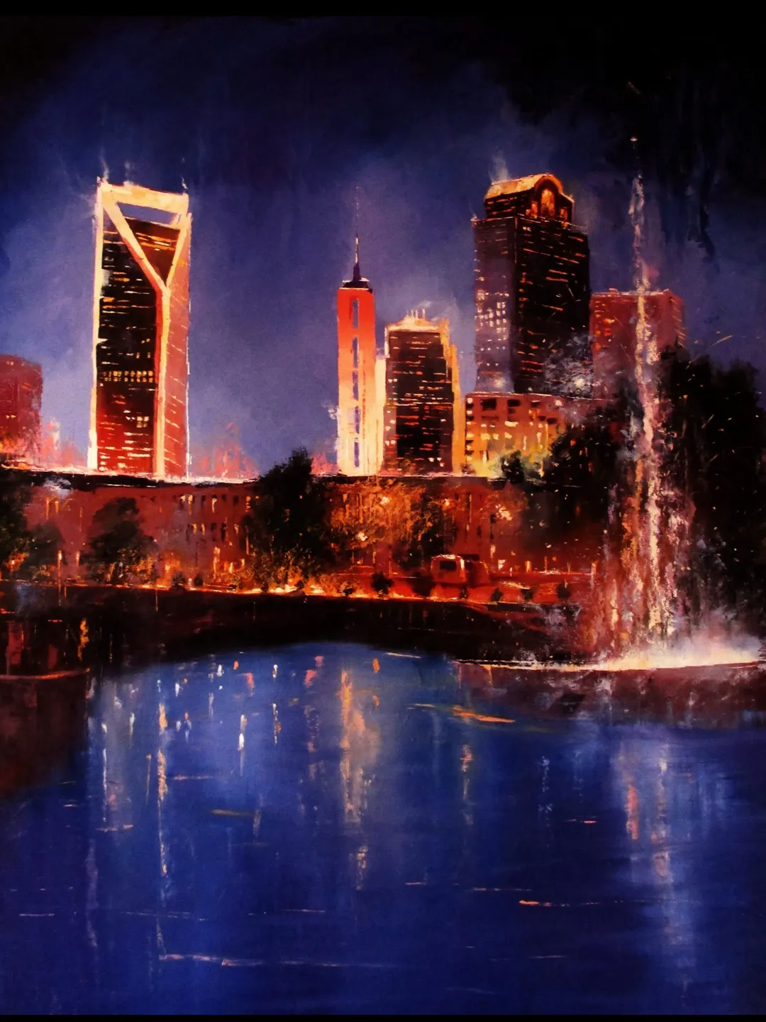 CHARLOTTE PAINTING - Original Oil Painting on Canvas, Charlotte Skyline ...
