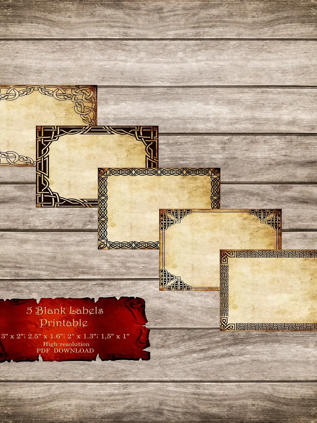 5 Blank Celtic Apothecary Labels Set, Printable Apothecary Label, Magic ...