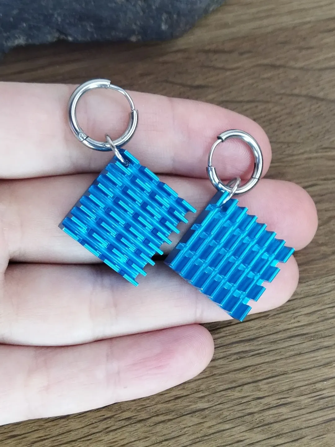 Cyberpunk earrings square Neon blue cybercore jewelry Futuristic earrings
