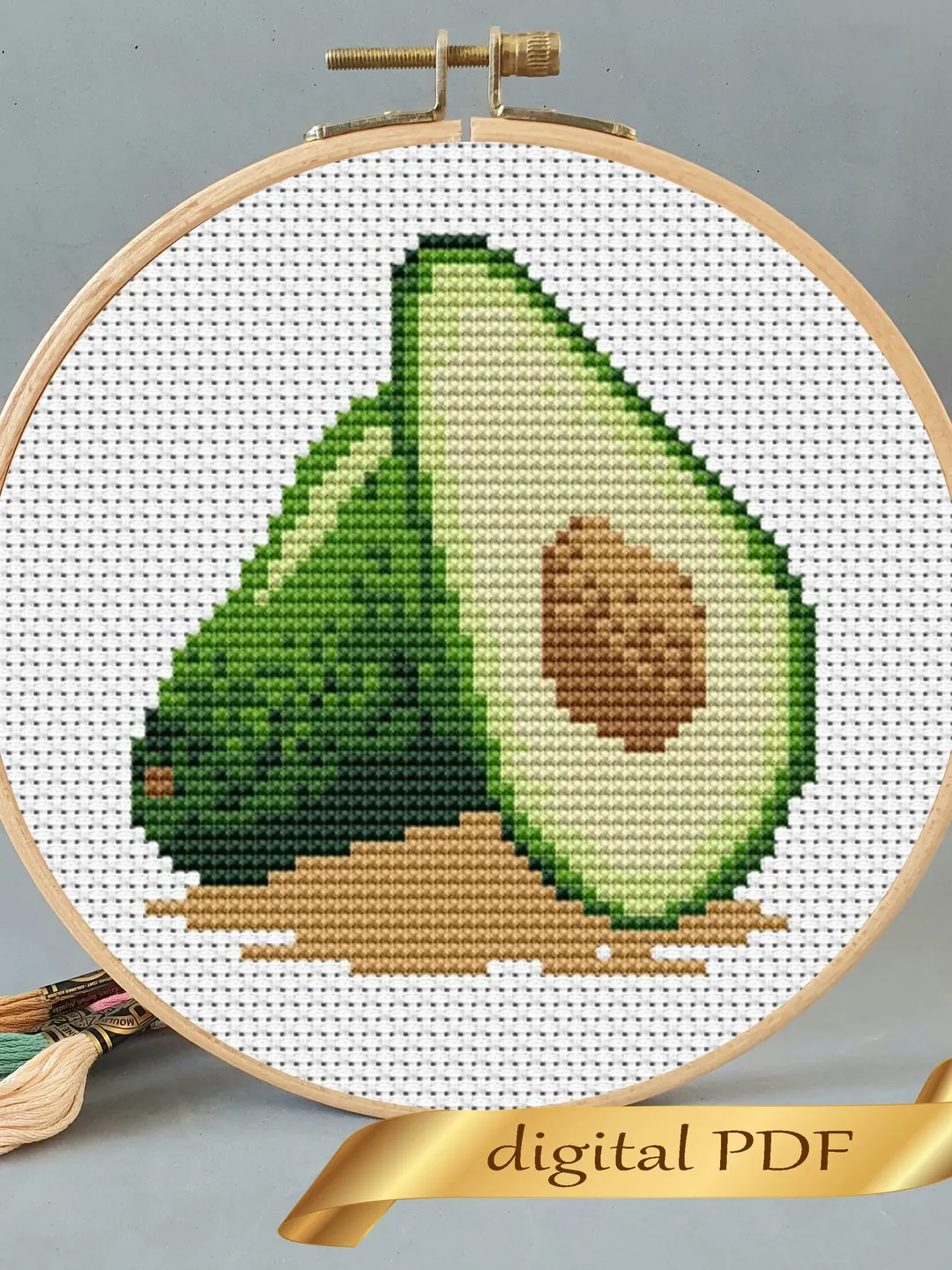 Avocado pattern pdf cross stitch, Easy embroidery DIY, small food pattern