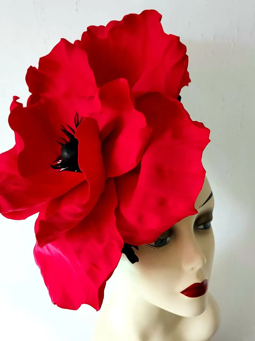 Large red Poppies hat Fascinator Kentucky Derby Red bloom wedding ...