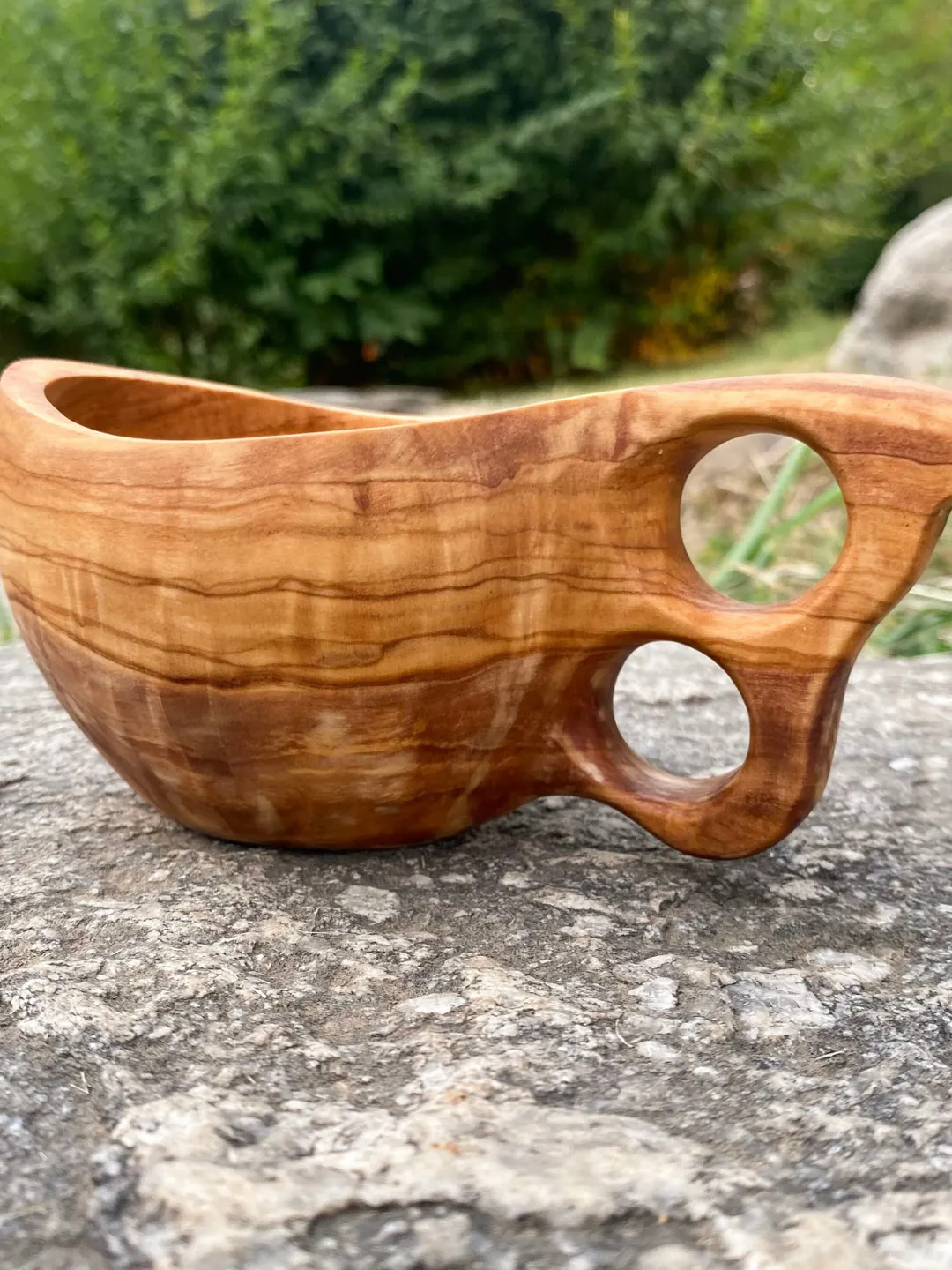 Handmade Olive Wood Kuksa, Wooden Coffee Mug, Camping Cup
