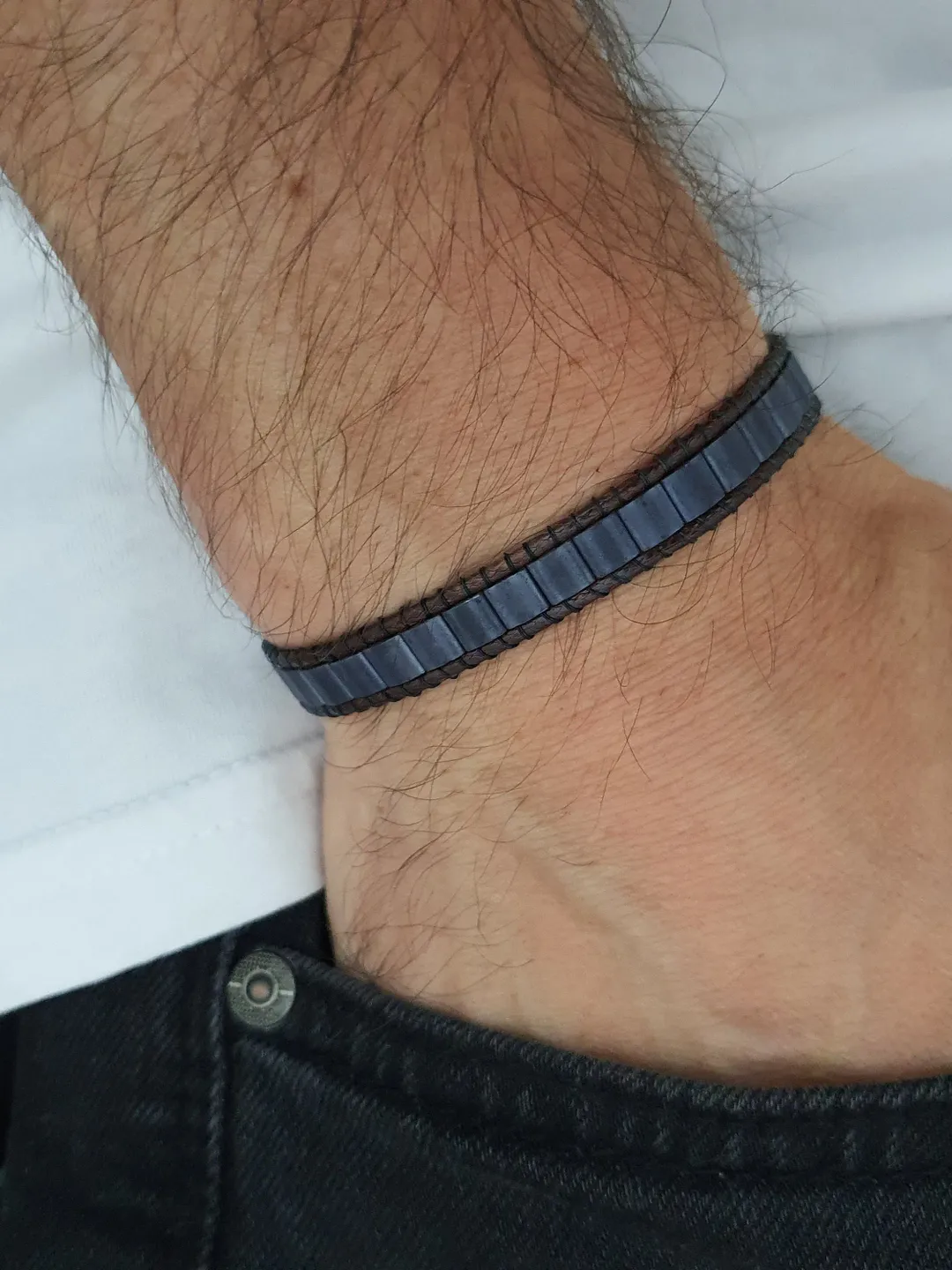 Matte Black Miyuki Bracelet, Armor Style Wristlet, Corporate Gifts for ...