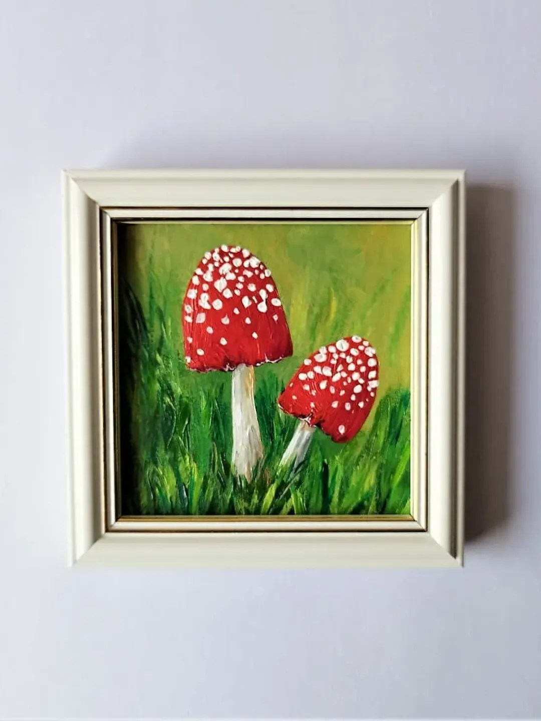 Mushroom paintings fly agaric wall art set of 2