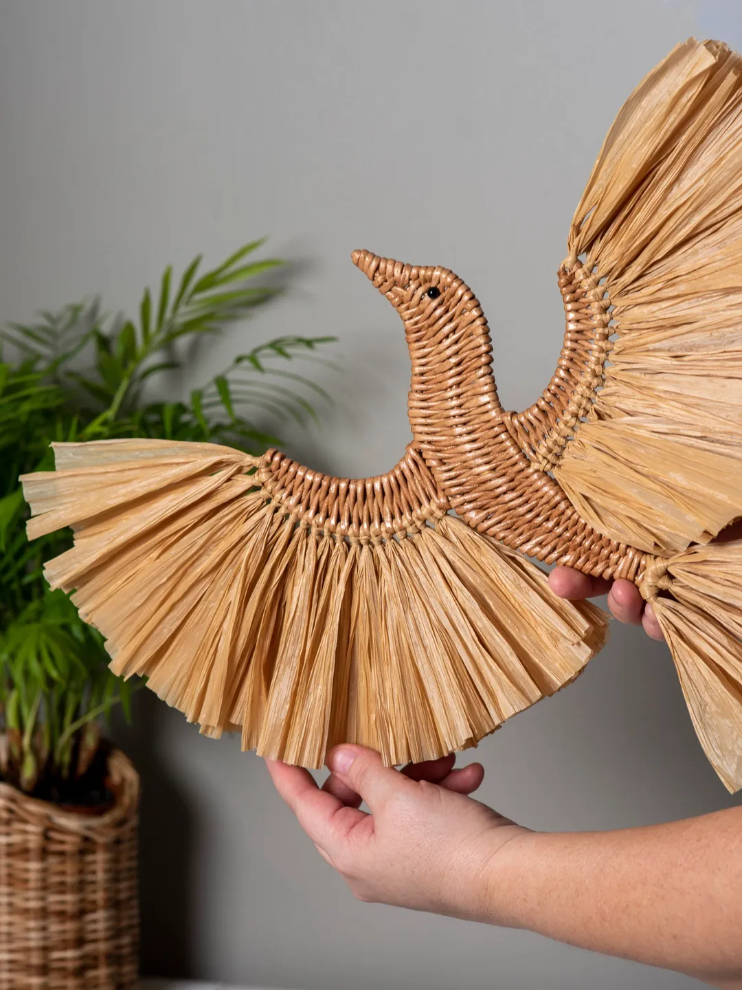 Two birds for wall decor. Wicker birds handmade wiht raffia. Gift for her.