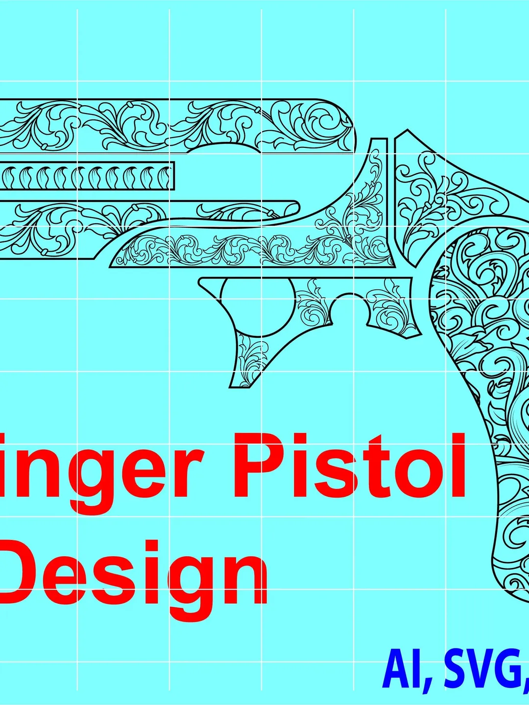 Derringer Pistol Design Custom, Ai, Vector, SVG, DXF, PNG, Digital