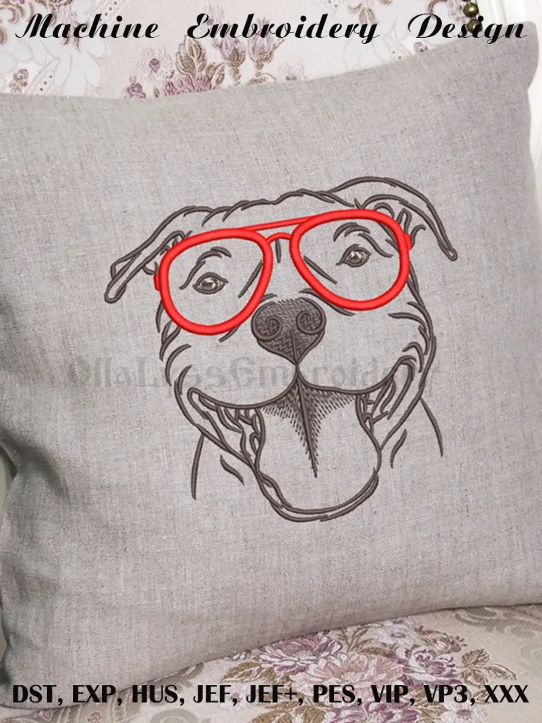 Hipster Staffordshire Bull Terrier Dog embroidery design