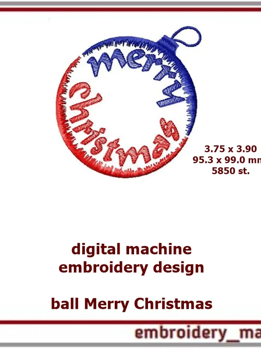 Digital machine embroidery design ball Merry Christmas