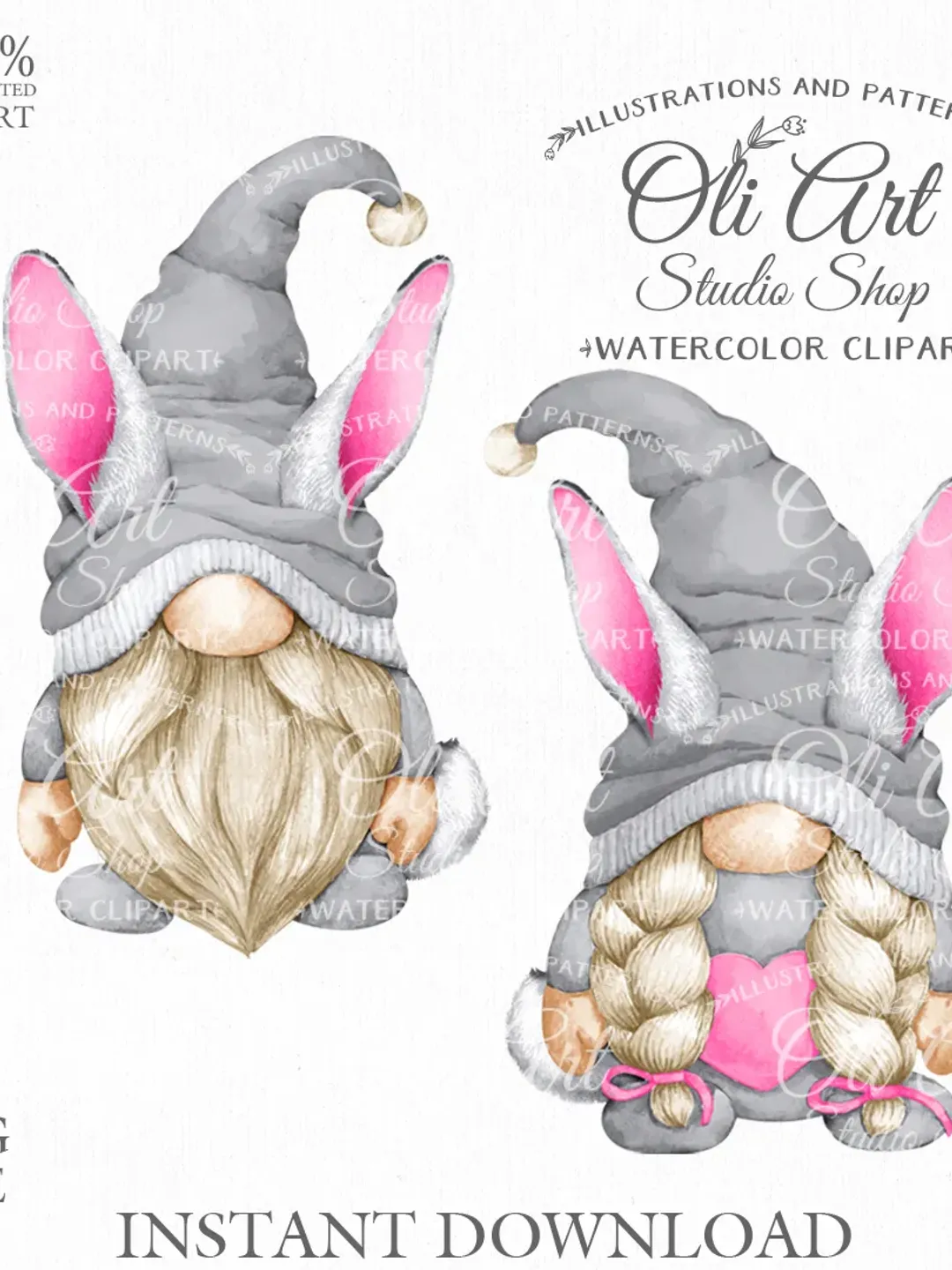 Bunny Gnome Clip Art. Animal Gnome. Hand Drawn Graphics, Instant ...