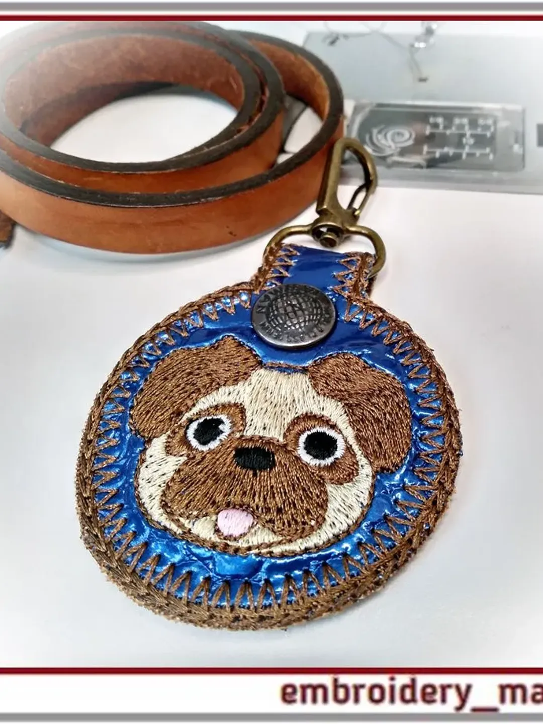 In the hoop Embroidery design Keyfob for dog with pocket