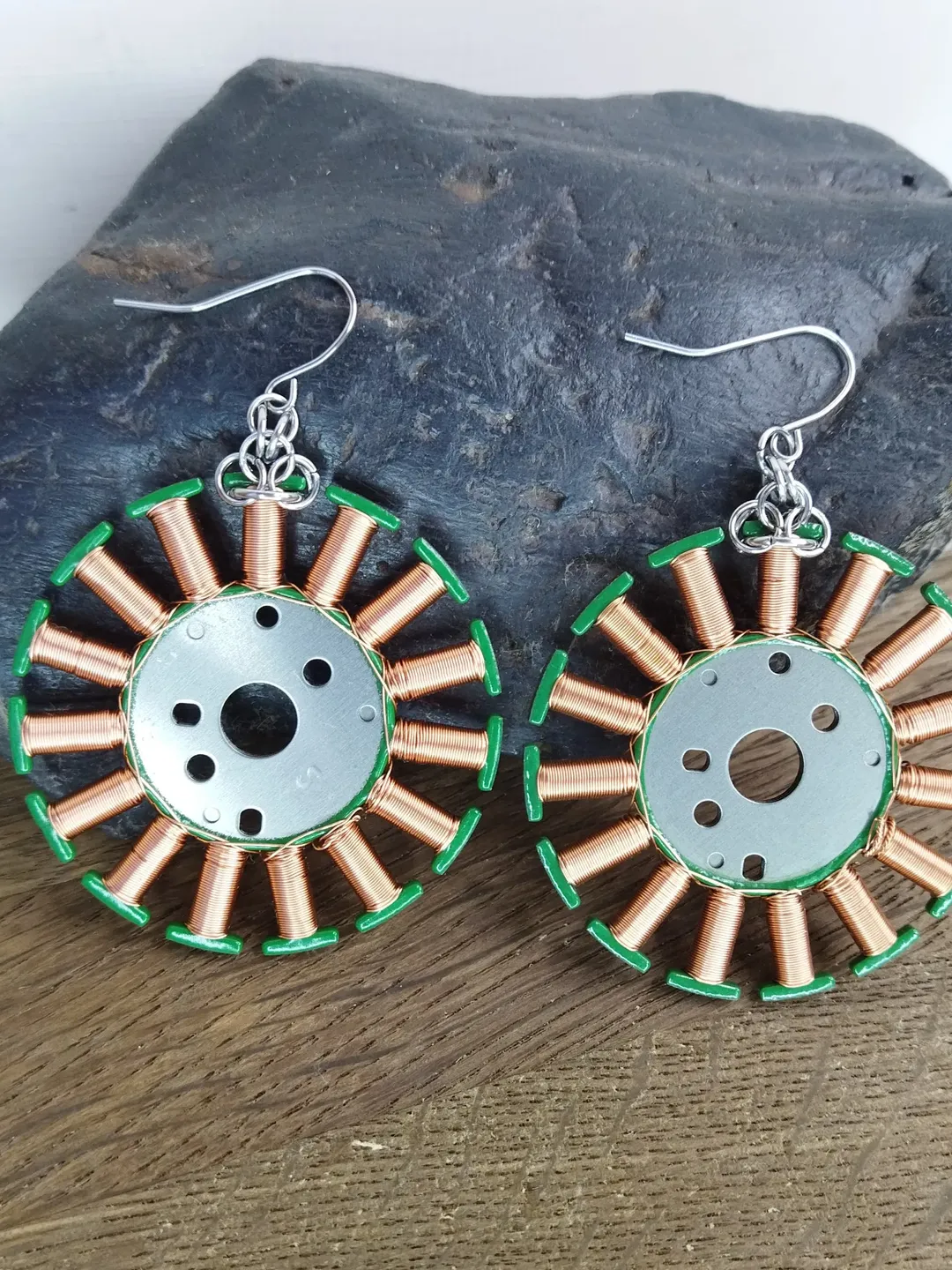 Cyberpunk earrings recycled Futuristic earrings wire wrapped Geek ...