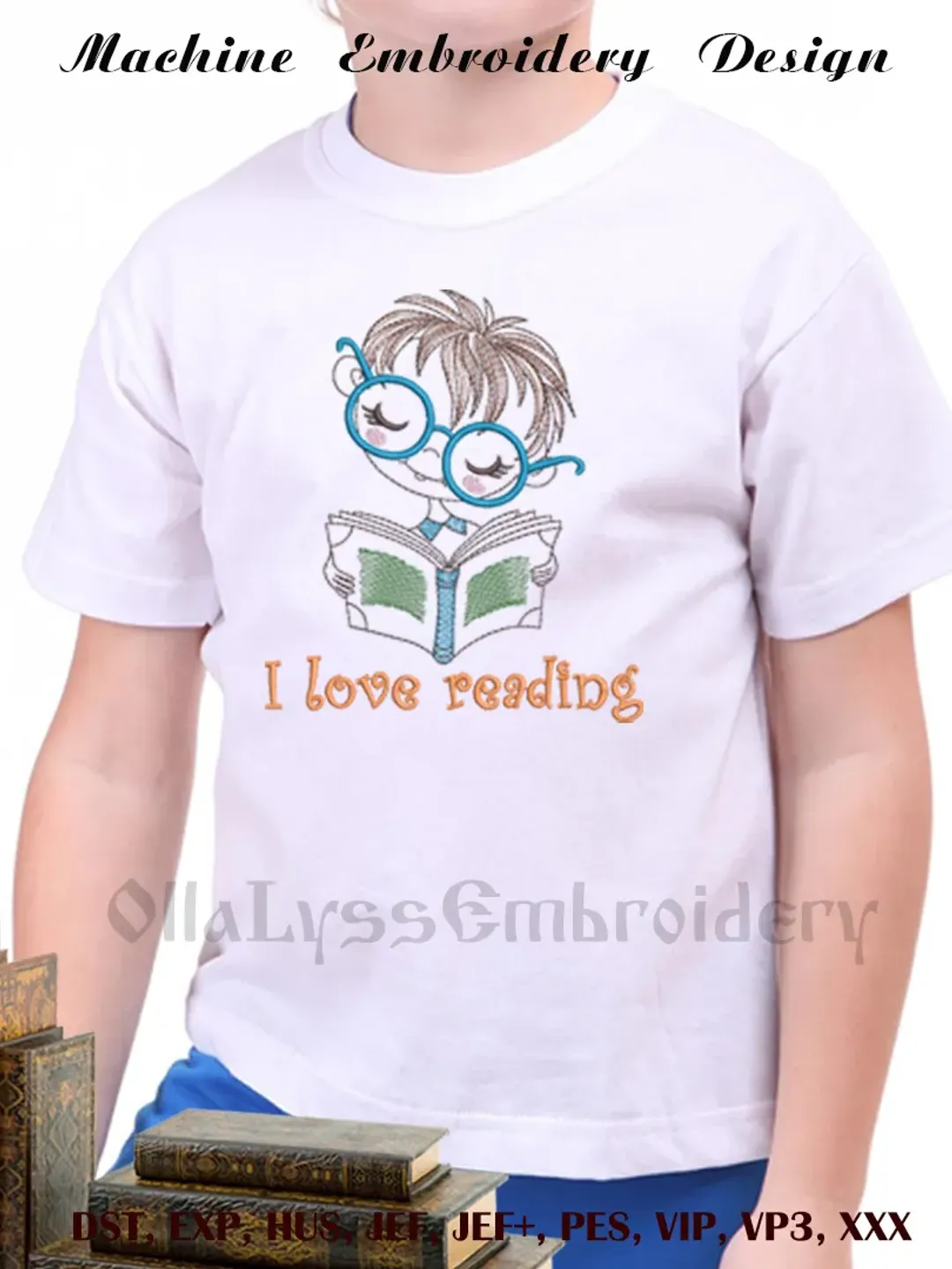 Reading girl digital machine embroidery design in 3 sizes
